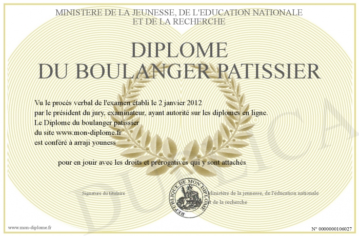 Diplome du boulanger patissier Diplome du boulanger patissier