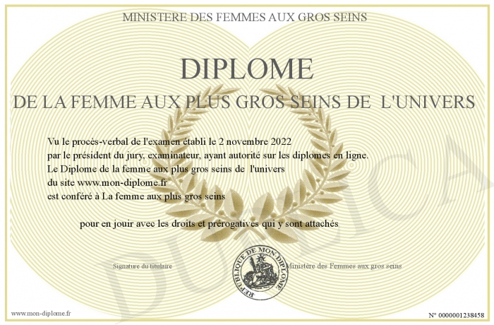Diplome De La Femme Aux Plus Gros Seins De L Univers