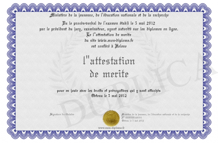 l"attestation de merite