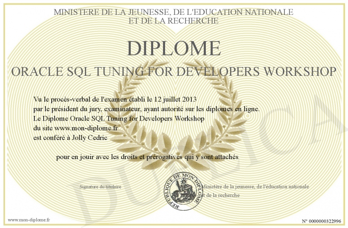 Diplome Oracle Sql Tuning For Developers Workshop