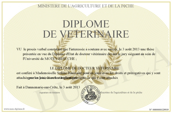 Diplome de veterinaire