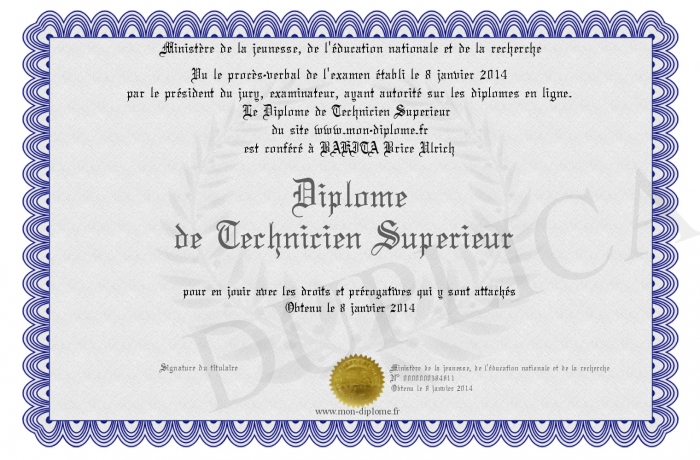 Diplome de Technicien Superieur Diplome de Technicien Superieur