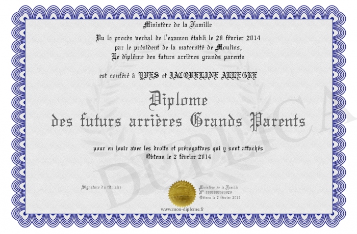 Diplome des futurs arrieres Grands Parents Diplome des futurs arrieres Grands Parents