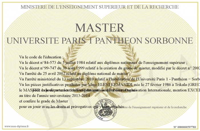MASTER Universite Paris 1 Pantheon Sorbonne
