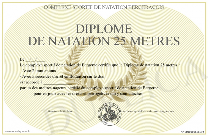 Diplome de natation 25 metres Diplome de natation 25 metres