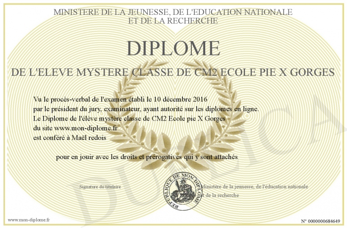Diplome-de-l-eleve-mystere-classe-de-CM2-Ecole-pie-X-Gorges