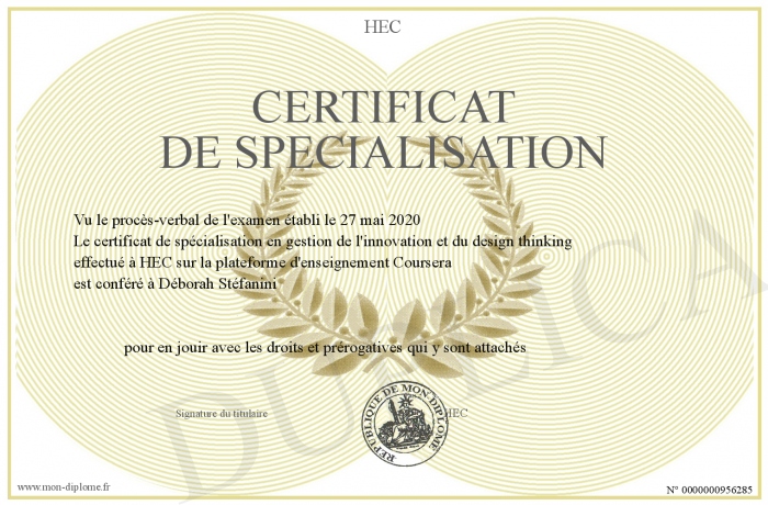 CERTIFICAT DE Specialisation CERTIFICAT DE Specialisation