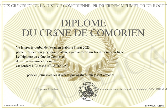 Diplome-du-crane-de-Comorien