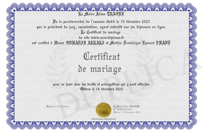 Formulaire De Certificat De Mariage