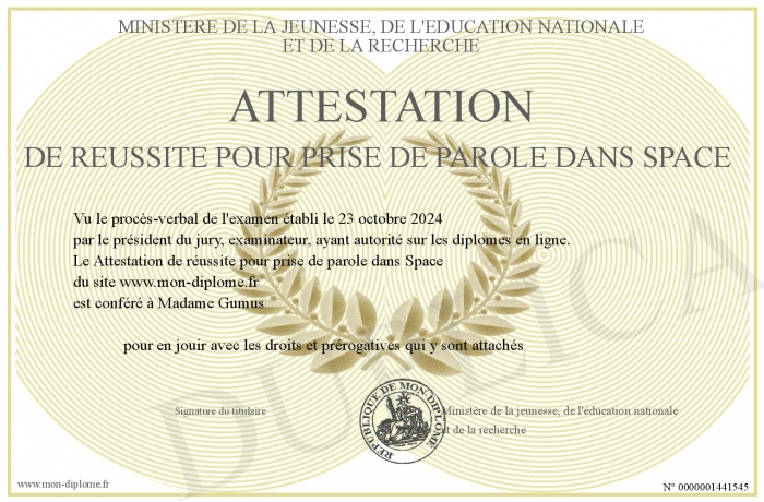 Attestation de reussite pour prise de parole dans Space