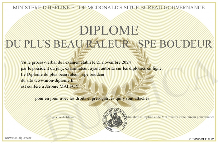 Diplome du plus beau raleur spe boudeur