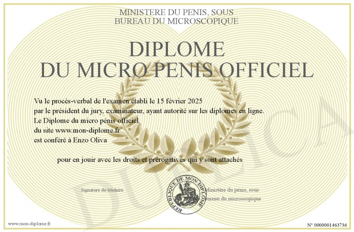 Diplome du micro penis officiel