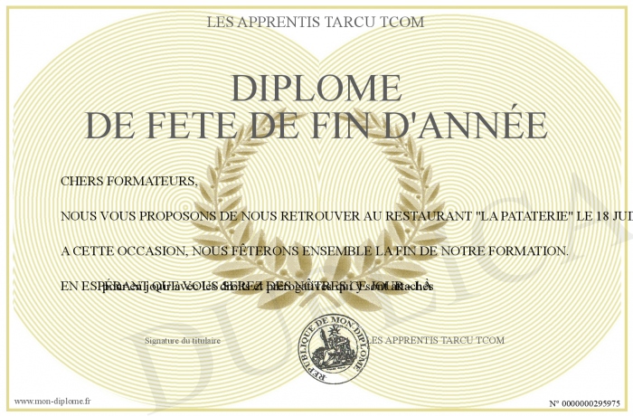 DIPLOME DE FETE DE FIN D ANNÉE