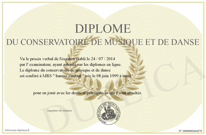 Diplome du conservatoire de musique et de danse