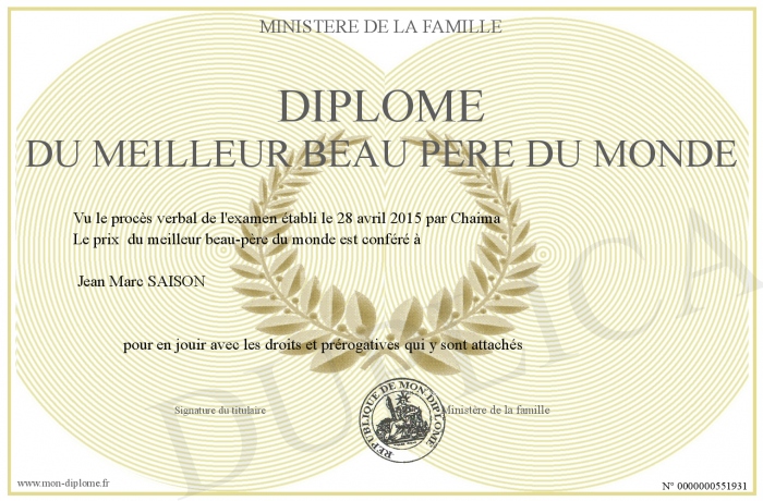 Diplome du meilleur beau pere du monde