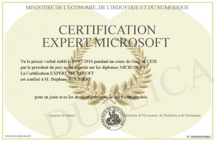 Certification EXPERT MICROSOFT