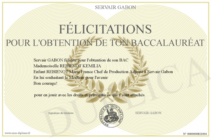 FÉLICITATIONS POUR L OBTENTION DE TON BACCALAURÉAT