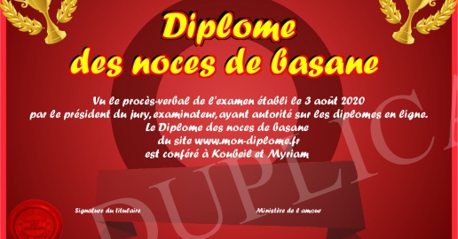 Diplome des noces de basane