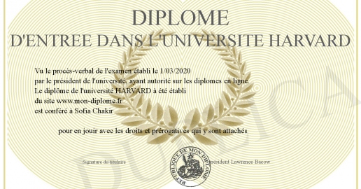 Diplome d entree dans l universite Harvard