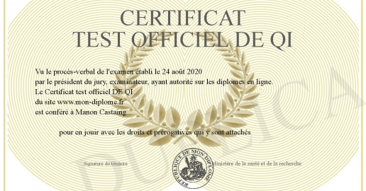 Certificat test officiel DE QI