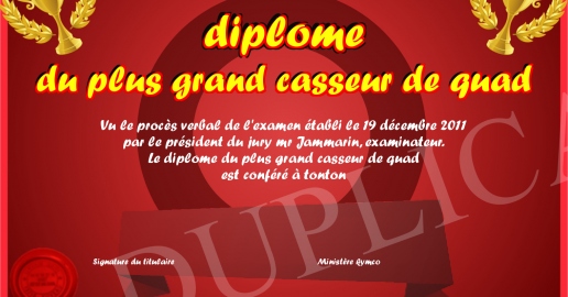 diplome du plus grand casseur de quad