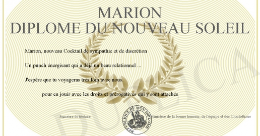 Marion Diplome du nouveau soleil