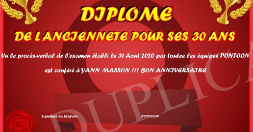 DIPLOME DE L ANCIENNETE POUR SES 30 ANS