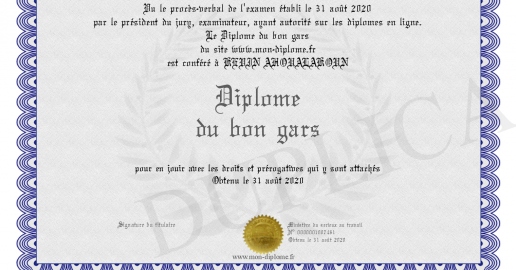 Diplome du bon gars