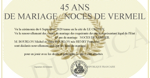 45 ans de mariage NOCES DE VERMEIL