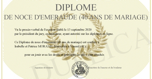 Diplome de noce d emeraude (40 ans de mariage)