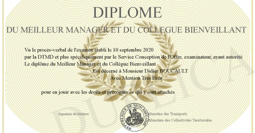 Diplome du Meilleur Manager et du Collegue Bienveillant