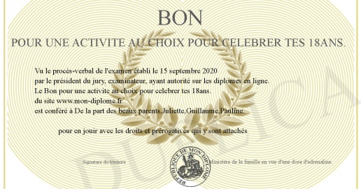 Bon pour une activite au choix pour celebrer tes 18ans.