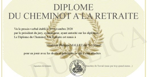 Diplome du Cheminot A la Retraite