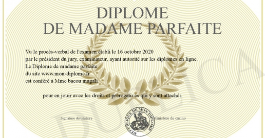Diplome de madame parfaite