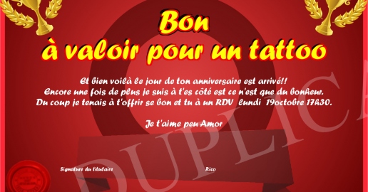 Bon a valoir pour un tattoo
