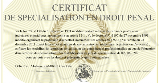 Certificat de Specialisation en Droit Penal