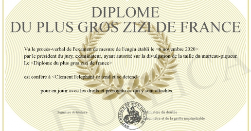 Diplome du plus gros Zizi de France