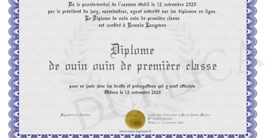 Diplome de ouin ouin de premiere classe