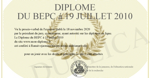 Diplome du BEPC á 19 juillet 2010