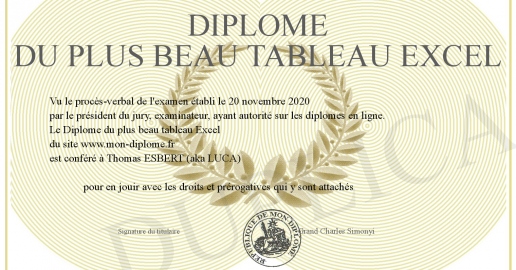 Diplome du plus beau tableau Excel