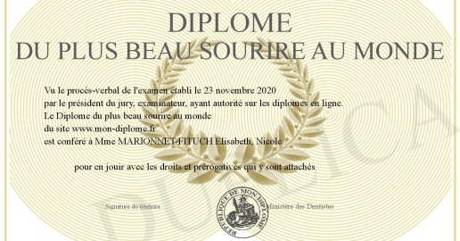 Diplome du plus beau sourire au monde