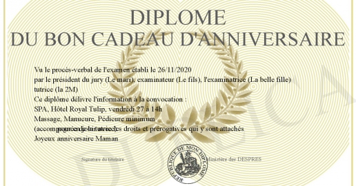 Diplome du bon cadeau d anniversaire
