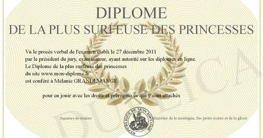 Diplome de la plus surfeuse des princesses