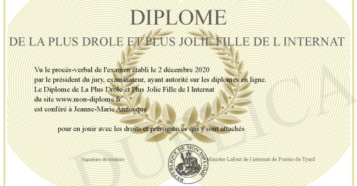 Diplome de La Plus Drole et Plus Jolie Fille de l Internat