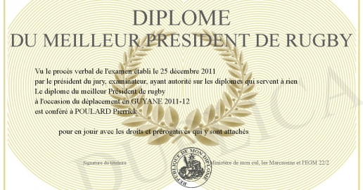 Diplome du meilleur President de rugby