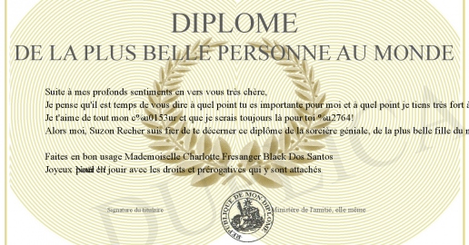 Diplome de la plus belle personne au Monde