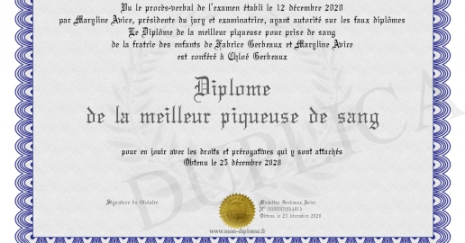 Diplome de la meilleur piqueuse de sang