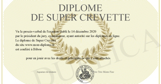 diplome de Super Crevette