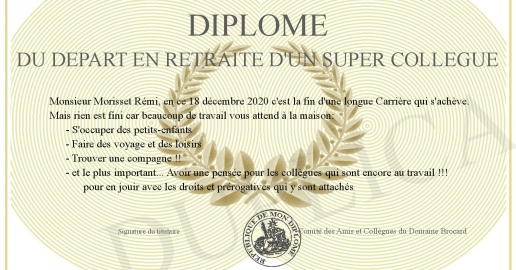 Diplome du depart en retraite d un super collegue