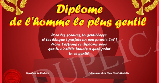 Diplome de l homme le plus gentil